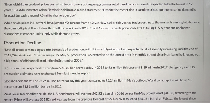 Solved by Mark Shenk U.S. Gasoline Use Rising to Record This | Chegg.com