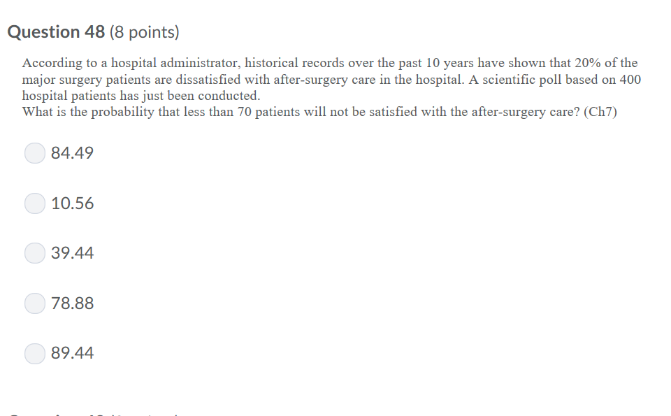 Solved Question 48 (8 points) According to a hospital | Chegg.com