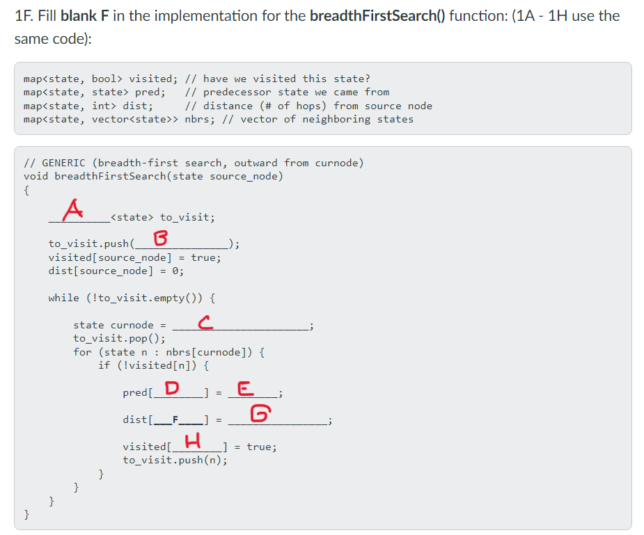 Solved 1F. Fill blank F in the implementation for the | Chegg.com