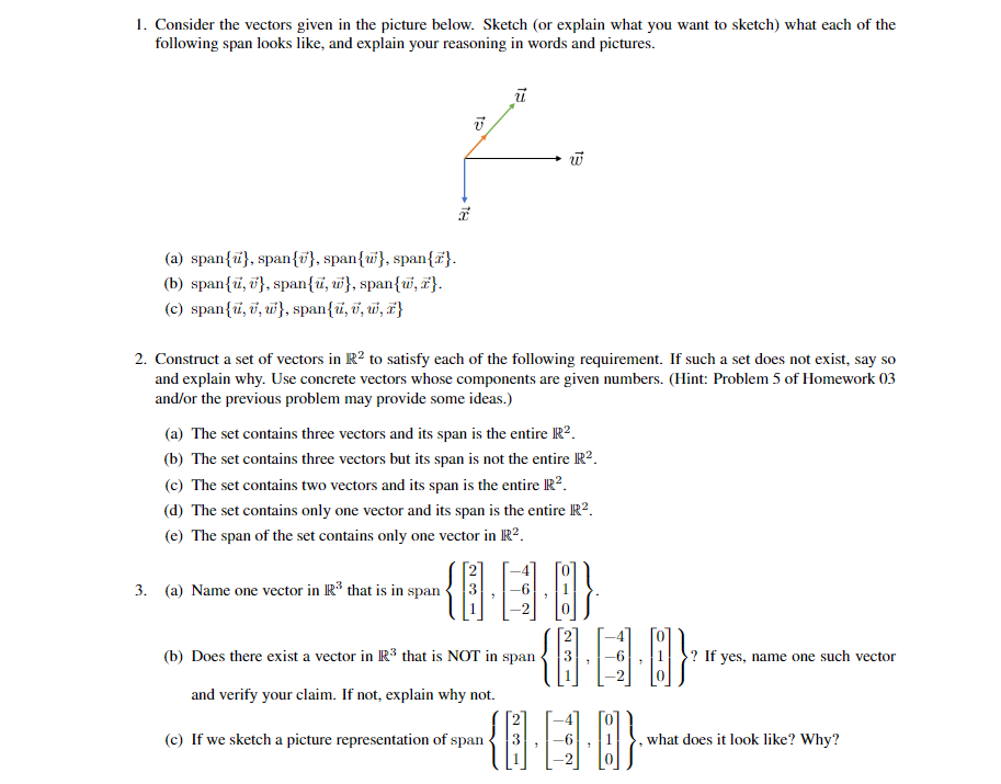 Solved 1. Consider the vectors given in the picture below. | Chegg.com