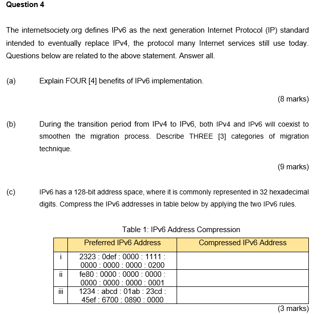 Solved Question 4 The internetsociety.org defines IPv6 as | Chegg.com