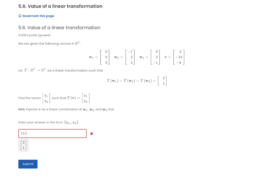 Solved 5 6 Value Of A Linear Transformation REASK ALL Chegg