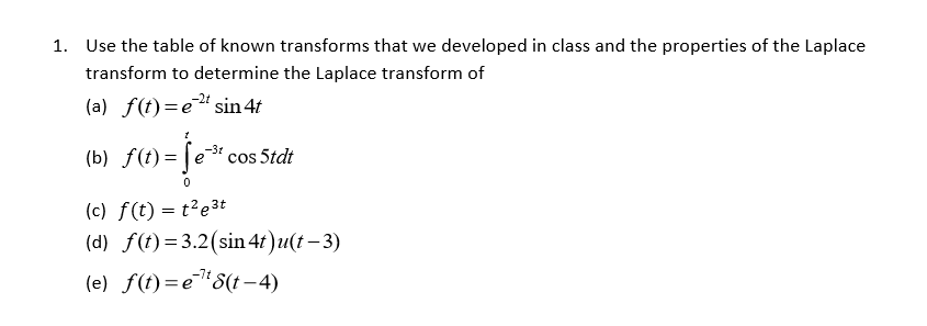 Solved 1. Use the table of known transforms that we | Chegg.com