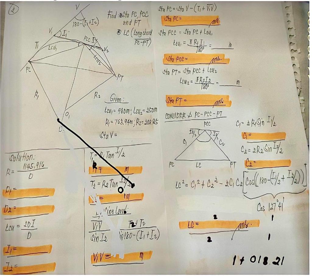 Solved Compound Curve If the stationing of the point of | Chegg.com