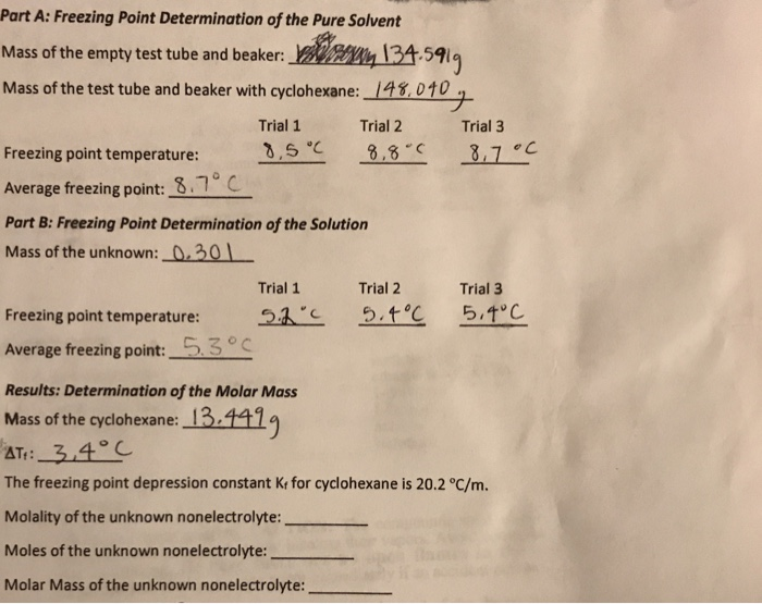Solved Part A: Freezing Point Determination of the Pure | Chegg.com