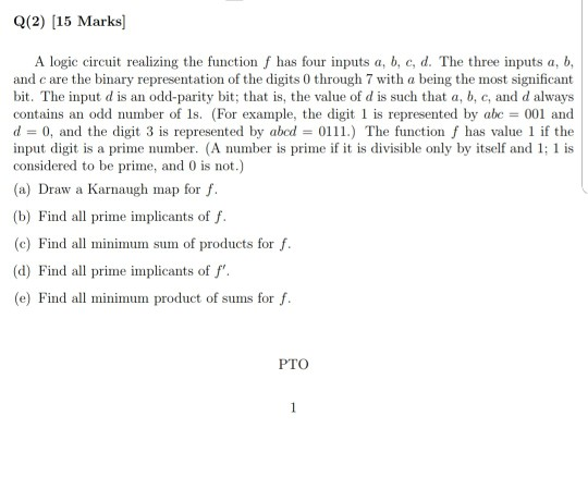 Solved Q(2) [15 Marks] A logic circuit realizing the | Chegg.com