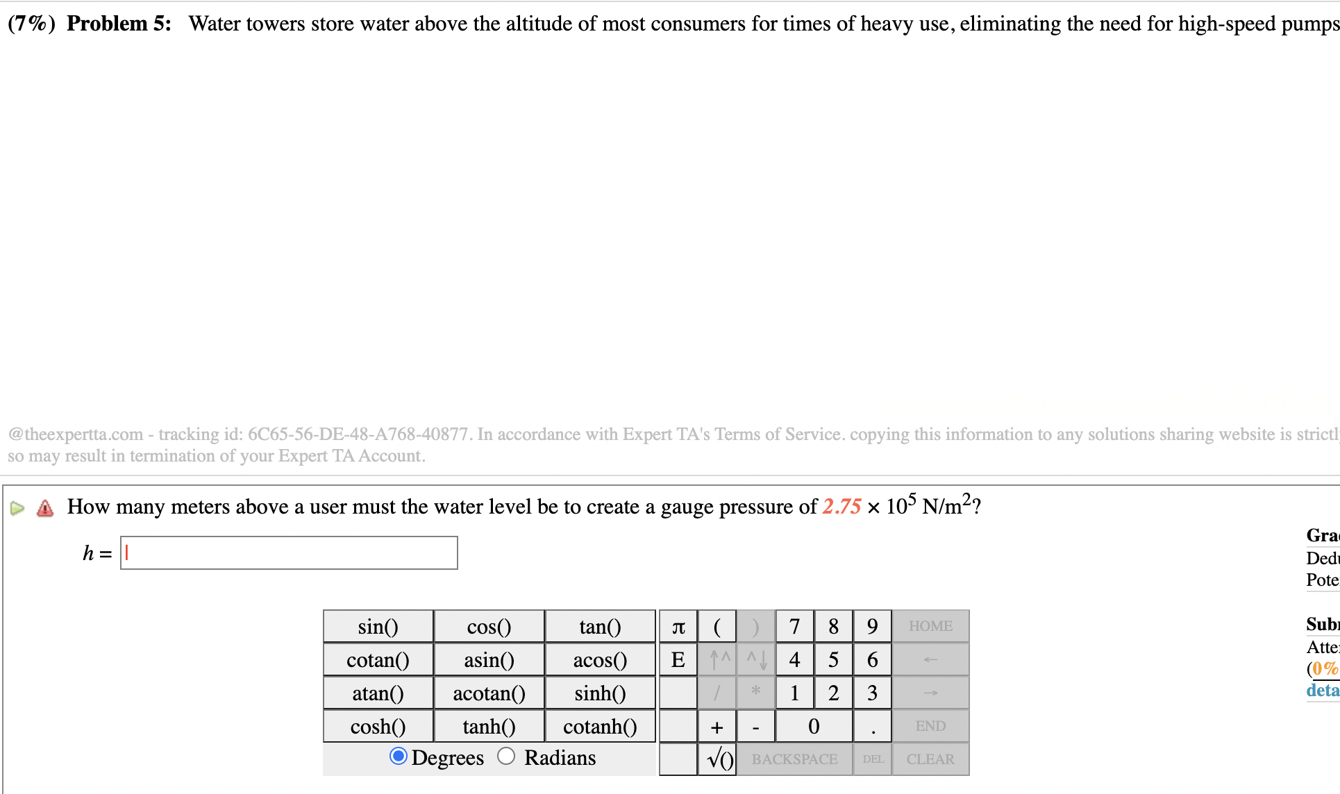 Solved (7\%) Problem 5: Water towers store water above the | Chegg.com