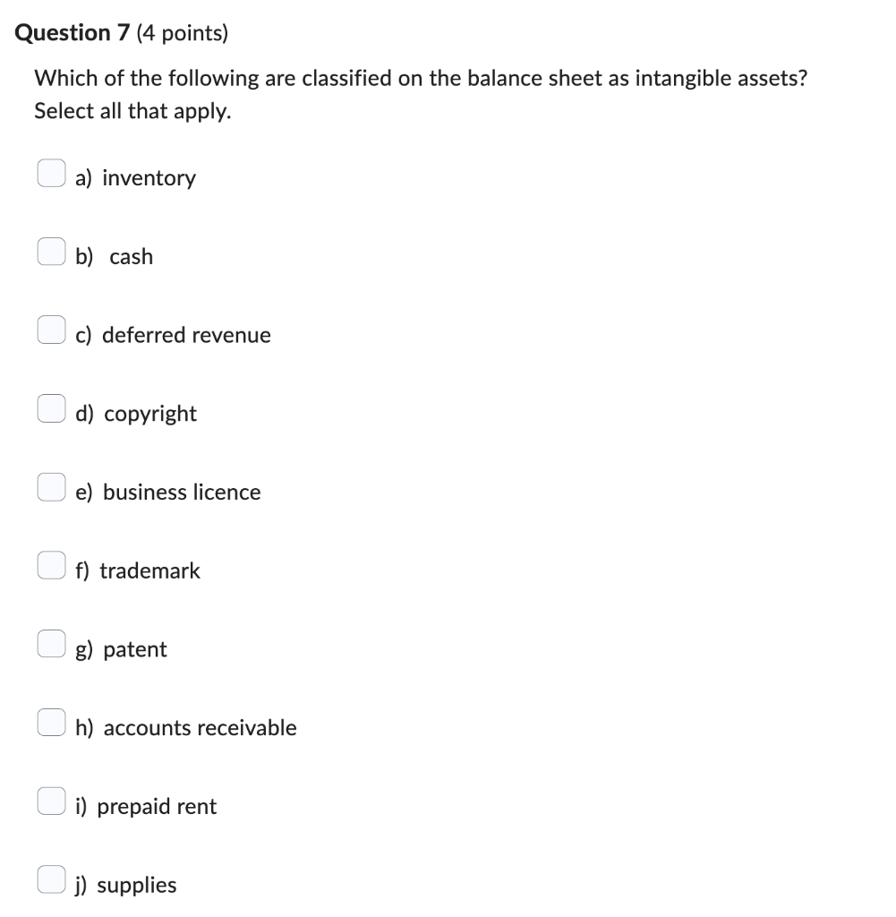 Solved Question 7 (4 points) Which of the following are | Chegg.com
