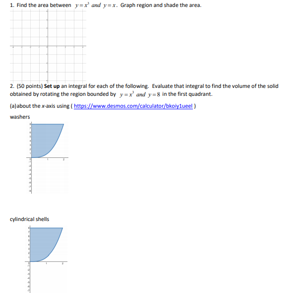 Solved 1. Find the area between y=x and y=x. Graph region | Chegg.com