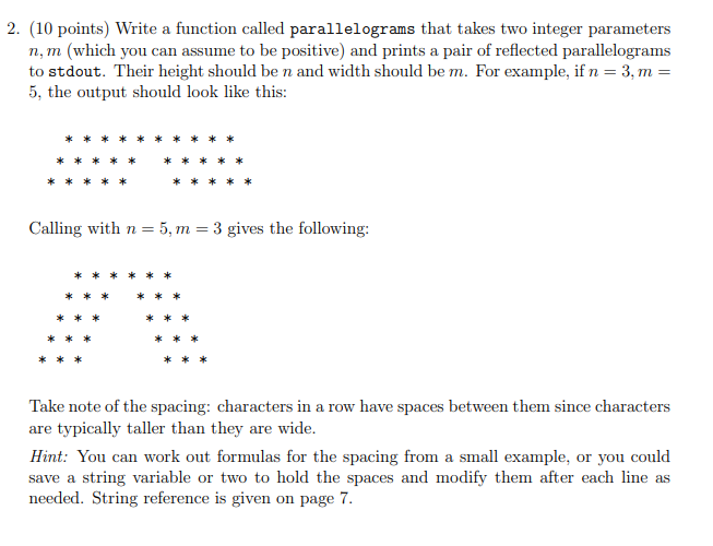 Solved 2. (10 points) Write a function called parallelograms | Chegg.com