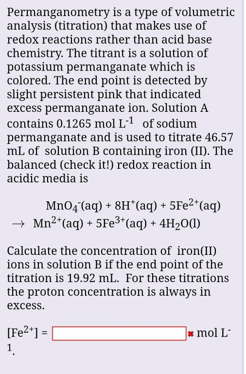 Solved Permanganometry is a type of volumetric analysis | Chegg.com