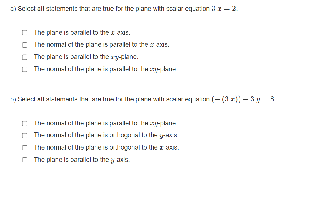 Solved a) ﻿Select all statements that are true for the plane | Chegg.com
