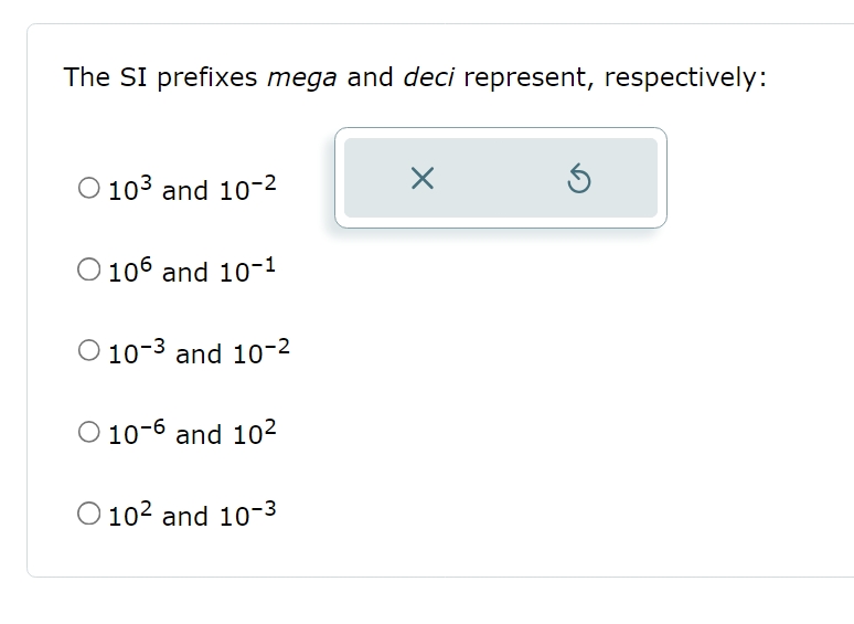 Solved The SI prefixes mega and deci represent, | Chegg.com