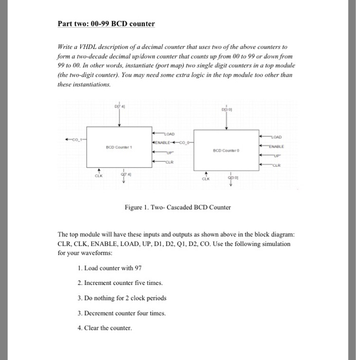 Solved Part Two 00 99 Bcd Counter Write A Vhdl Description