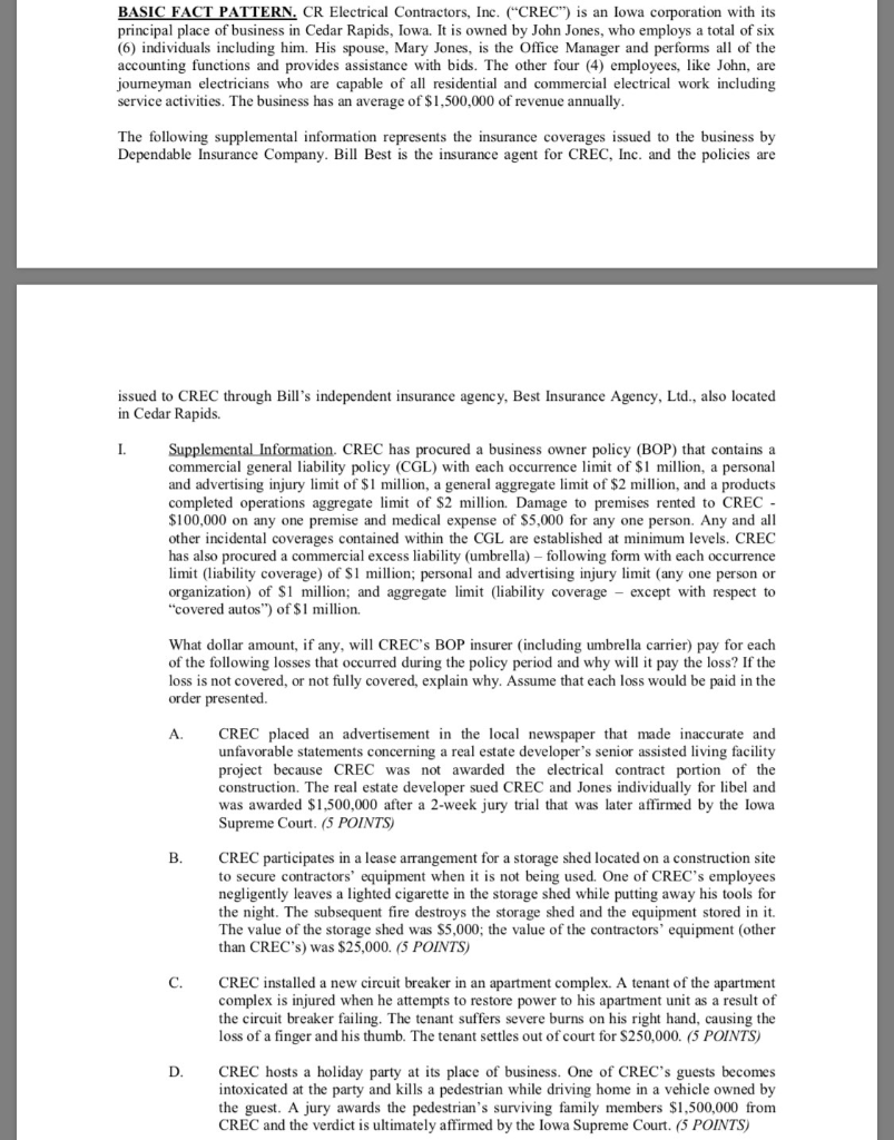 BASIC FACT PATTERN. CR Electrical Contractors, Inc. | Chegg.com