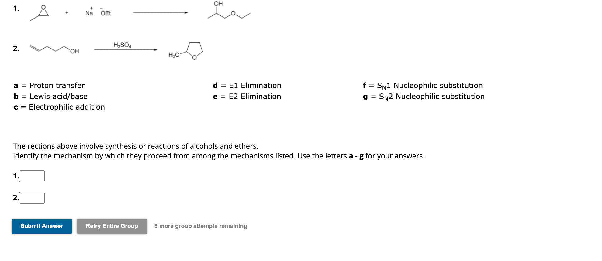 Solved 1. 2. a= Proton transfer b= Lewis acid/base c= | Chegg.com