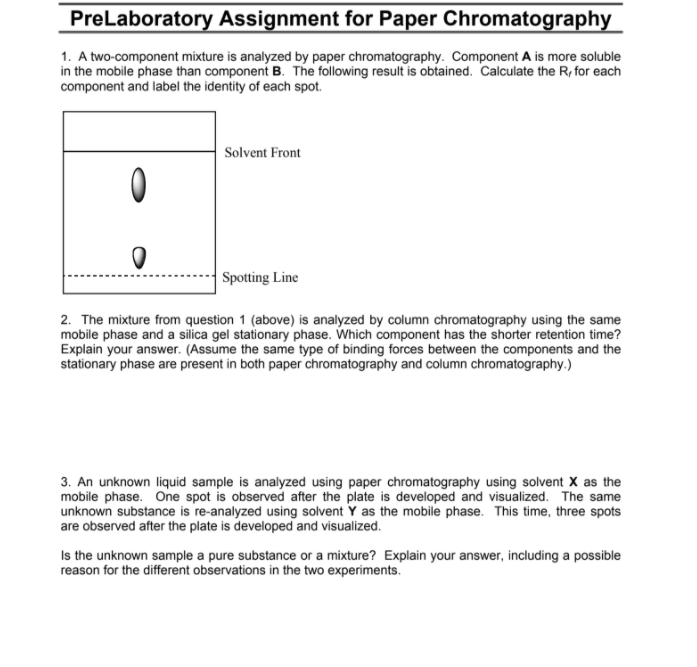 Solved PreLaboratory Assignment for Paper Chromatography 1. | Chegg.com
