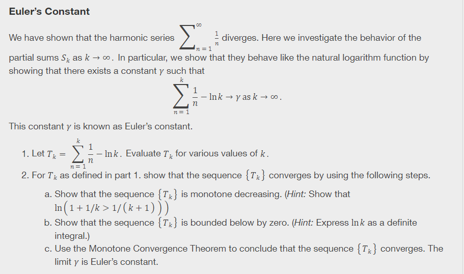 Solved Euler’s Constant We have shown that the harmonic | Chegg.com