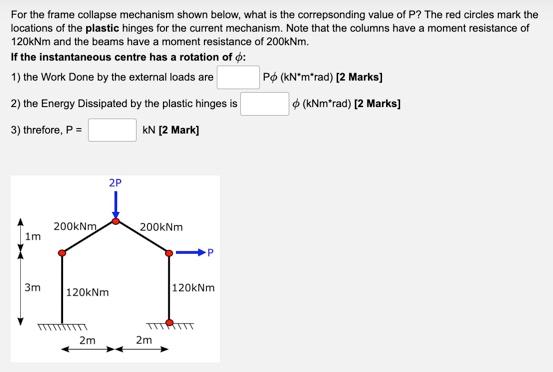 Solved For the frame collapse mechanism shown below, what is | Chegg.com