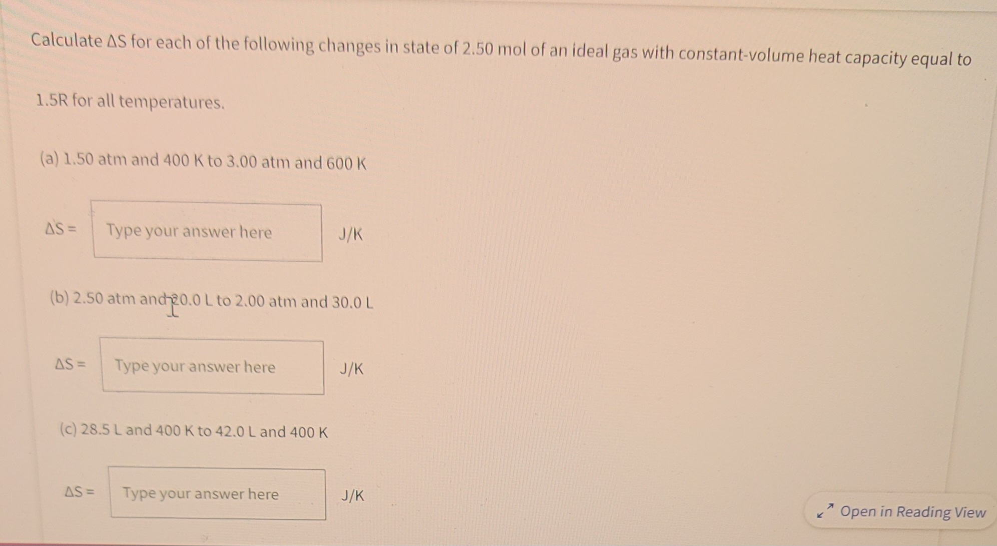 Solved Calculate ΔS for each of the following changes in | Chegg.com