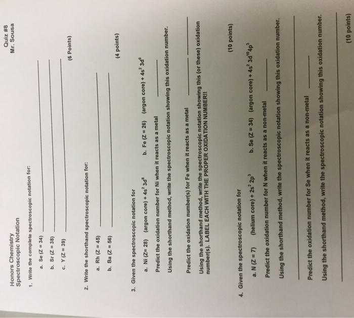 Solved Write The Complete Spectroscopic Notation For Se Z