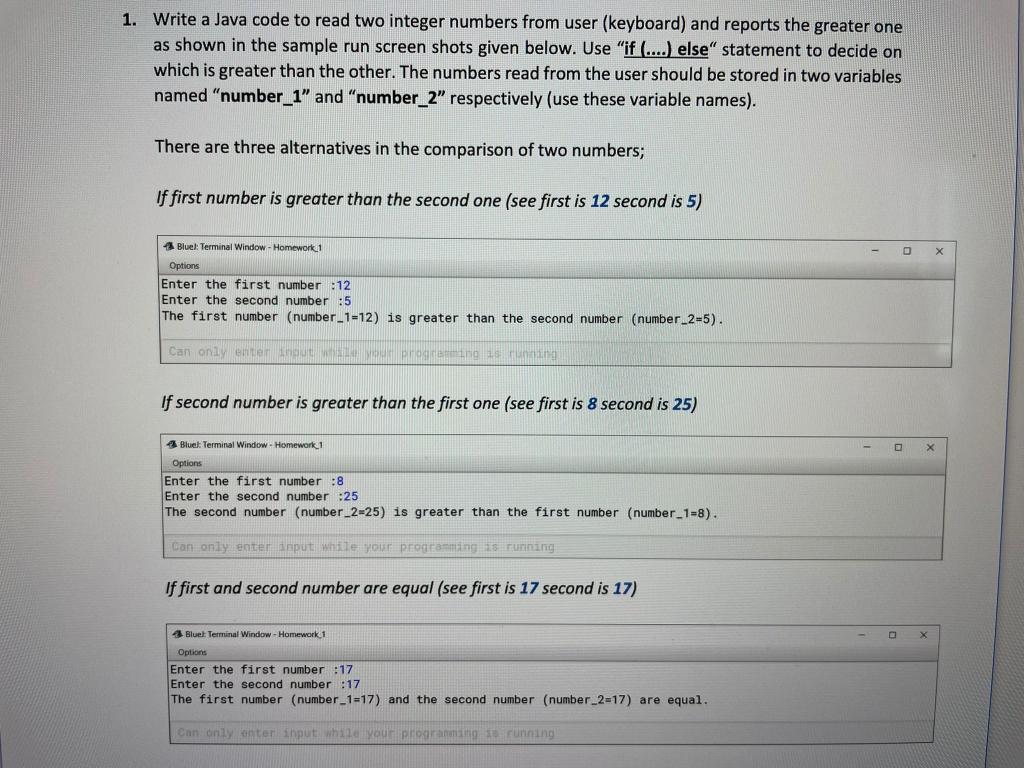 Solved 1. Write a Java code to read two integer numbers from | Chegg.com