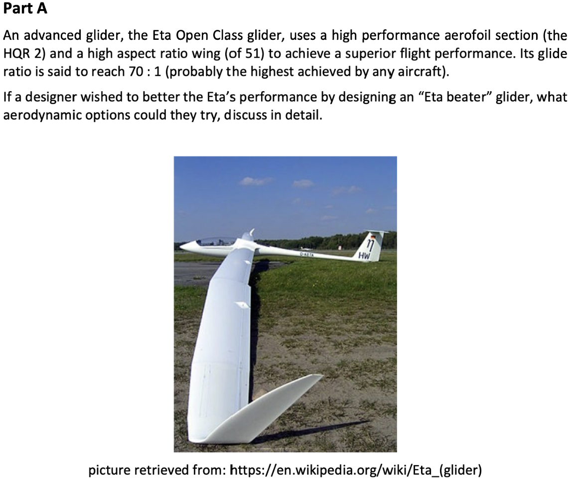 Solved An advanced glider, the Eta Open Class glider, uses a | Chegg.com