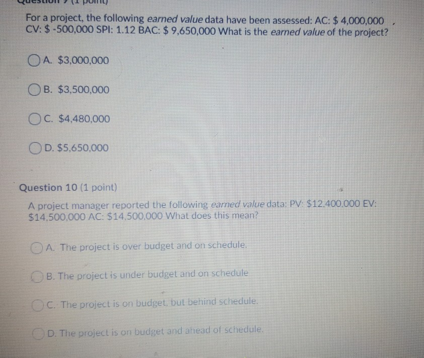 Solved For a project, the following earned value data have | Chegg.com