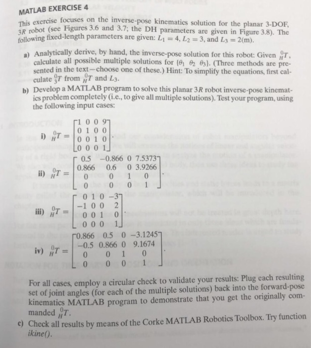 Solved MATLAB EXERCISE 4 focuses on the inverse-pose | Chegg.com