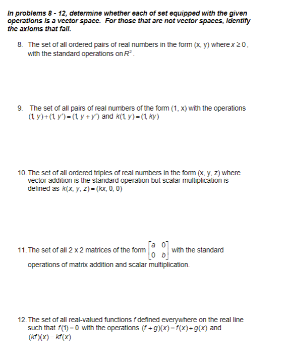 Solved In problems 8−12, determine whether each of set | Chegg.com