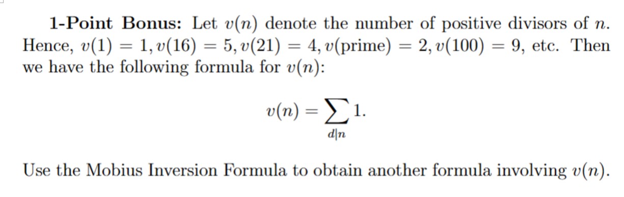 Solved 1-Point Bonus: Let v(n) denote the number of positive | Chegg.com