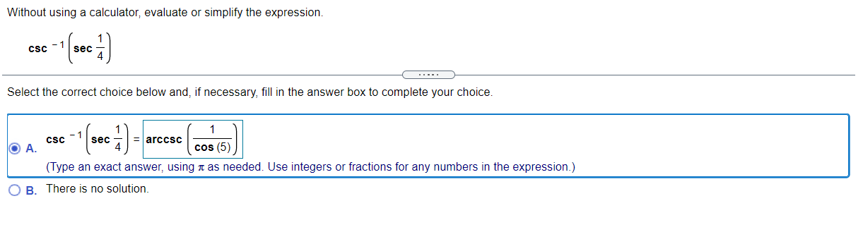 Solved Without using a calculator, evaluate or simplify the | Chegg.com