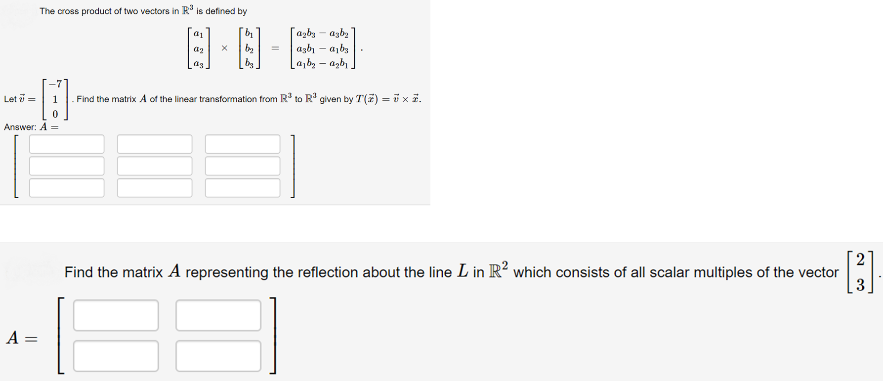 Solved The cross product of two vectors in R3 is defined by | Chegg.com