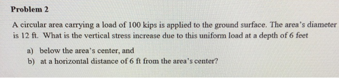 Solved Problem 2 A circular area carrying a load of 100 kips | Chegg.com