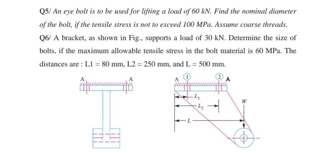 Solved Q5/ An eye bolt is to be used for lifting a load of | Chegg.com
