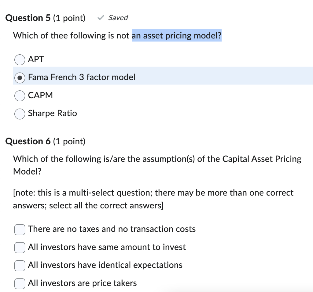 Solved Arbitrage Pricing Theory (APT) may have any number of | Chegg.com
