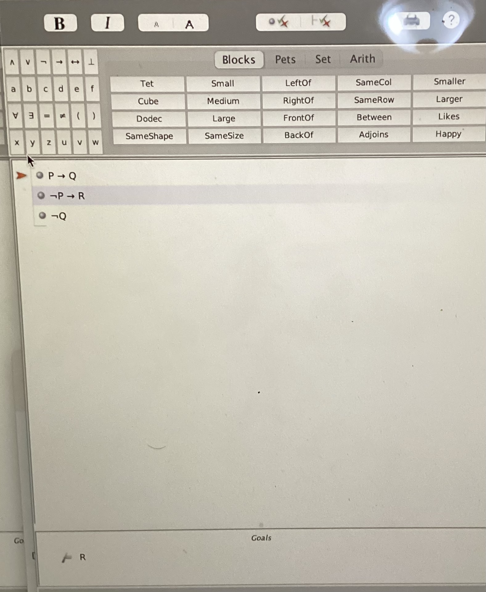 Solved B I A A P→Q ¬P→R ¬Q Go Goals | Chegg.com