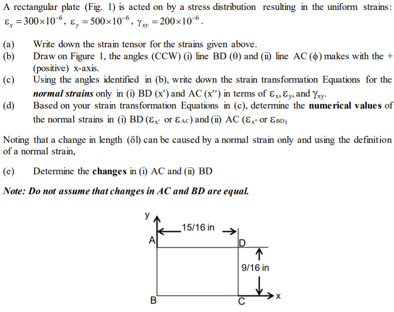 Solved A rectangular plate (Fig. 1) is acted on by a stress | Chegg.com