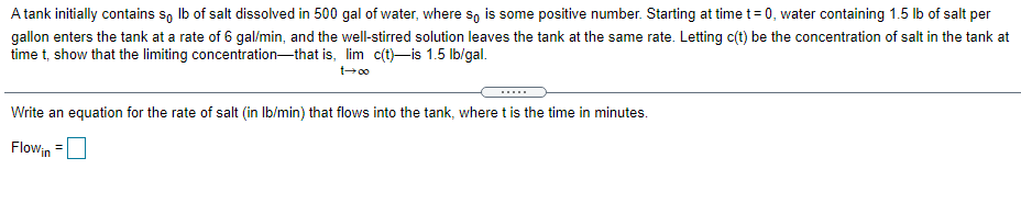 Solved A tank initially contains so lb of salt dissolved in | Chegg.com