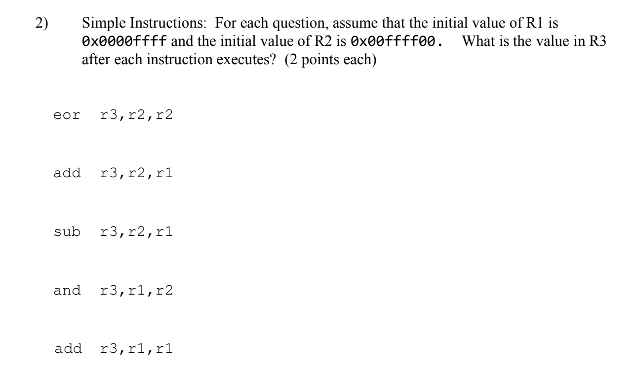 Solved 2) Simple Instructions: For each question, assume | Chegg.com