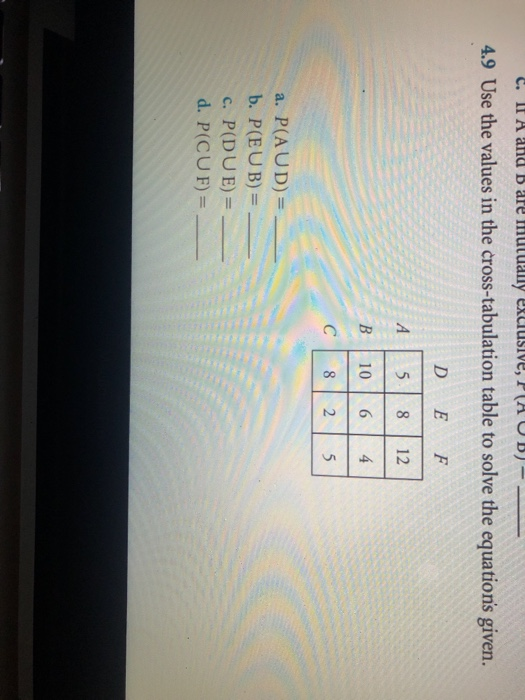 Solved 4.9 Use the values in the cross-tabulation table to | Chegg.com