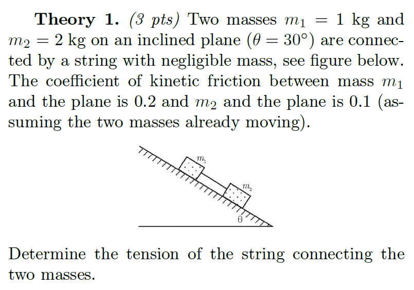 Solved Theory 1. (3 pts) Two masses m1=1 kg and m2=2 kg on | Chegg.com