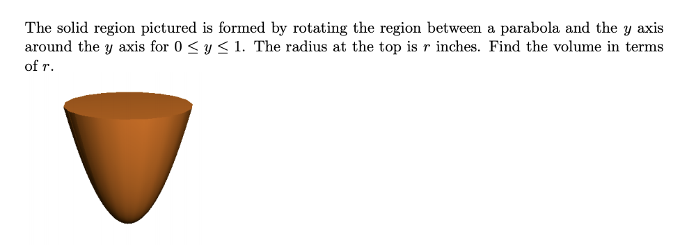 Solved The solid region pictured is formed by rotating the | Chegg.com