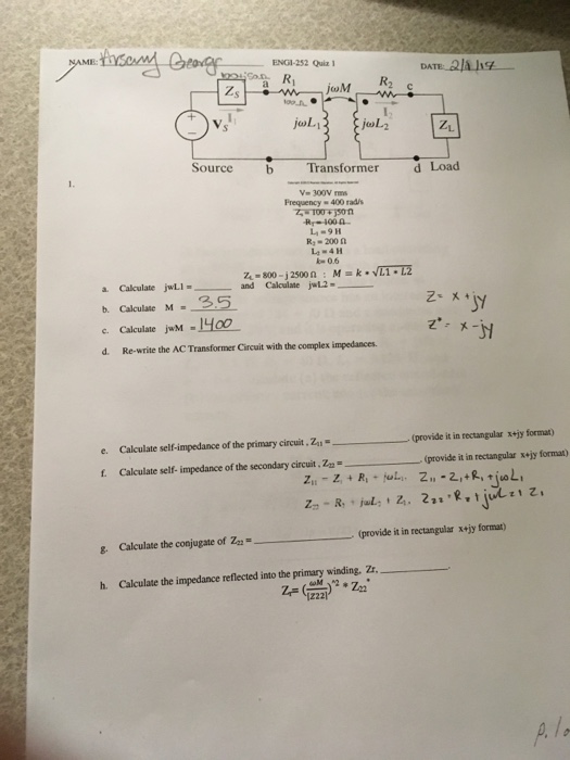 Solved Calculate jwL1 = ________ and Calculate jwL2 = | Chegg.com