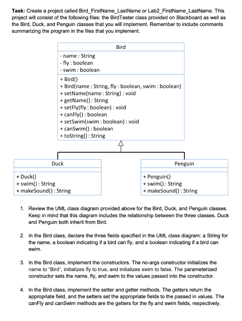 Solved Task: Create a project called Bird_FirstName_LastName | Chegg.com