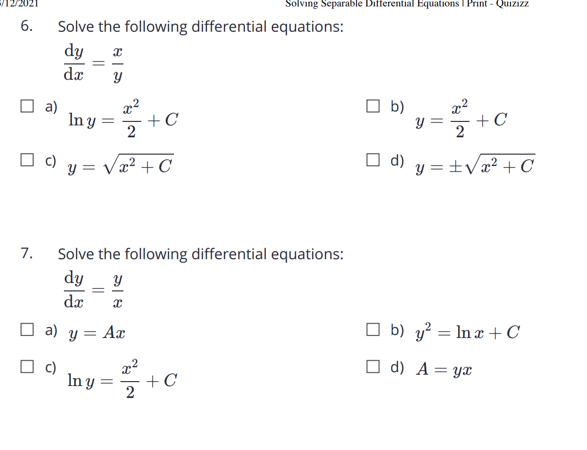 Solved /12/2021 Solving Separable Differential Equations | | Chegg.com