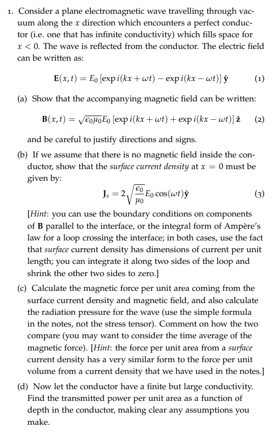 Solved 1. ﻿Consider a plane electromagnetic wave travelling | Chegg.com