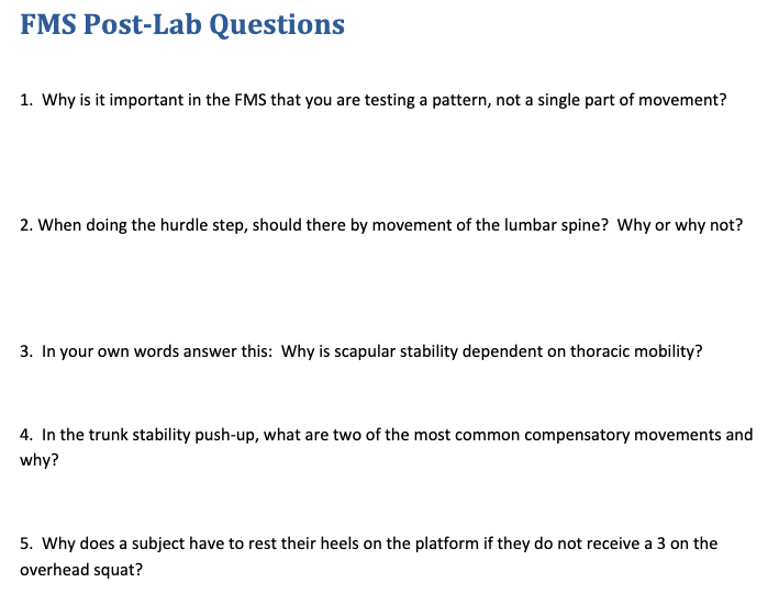 Solved FMS Post-Lab Questions 1. Why is it important in the | Chegg.com