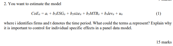 Solved 2. You want to estimate the model CoE | Chegg.com
