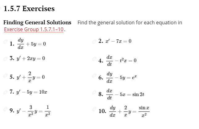 Solved 1.5.7 Exercises Finding General Solutions Find the | Chegg.com